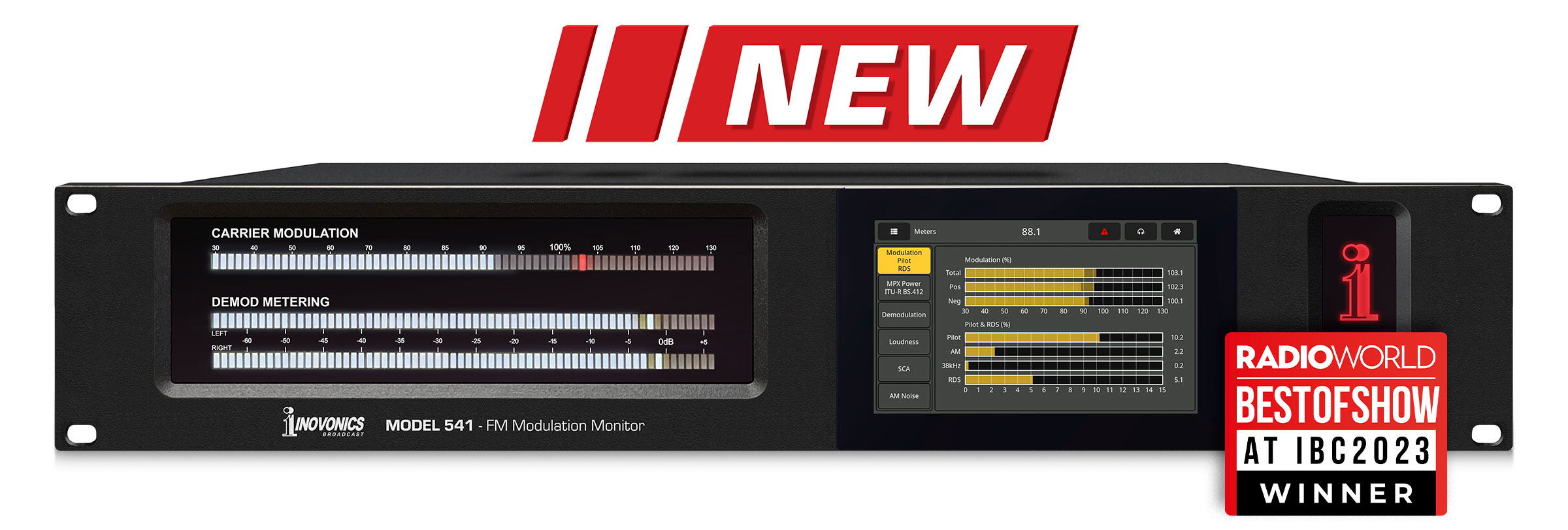 Inovonics 541 FM Modulation Monitor: 2U / 5-inch Touch Screen, LED ...