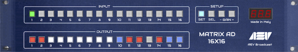 AEV Matrix AD 16x16 Stereo audio balanced matrix. 16 IN / 16 OUT ...