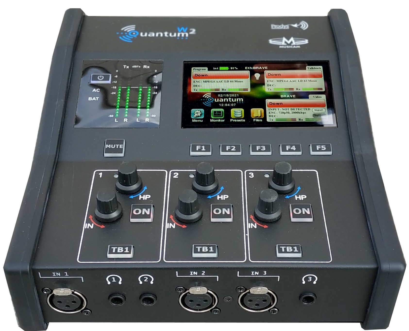 Prodys Quantum2 W - Portable audio/video codec. 3 MIC/LINE inp. ,Aux inputs: analog, AES3, USB ...