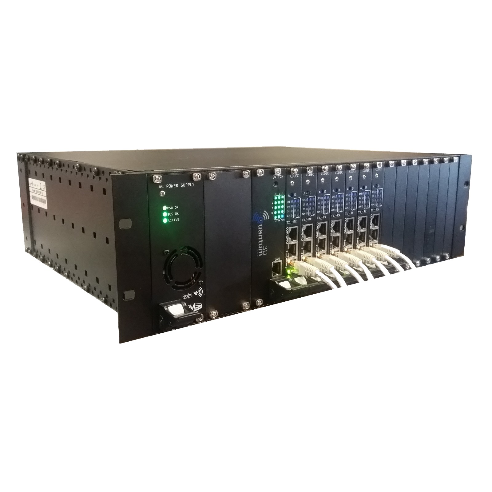 Prodys Quantum 3U Chassis for Multicodec including 1 PSU & ETH Switch - IP & ISDN Audio Codecs ...